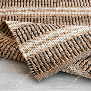 Custom Size Boho Jute Rug, Jute Runner Rug, Textured Stripe Rug ...