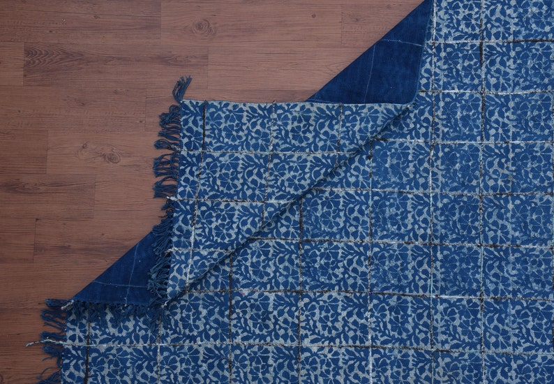 Hand Block Printed Rug 45x71 Inch Blue Rug Dhurie Bohemian - Etsy