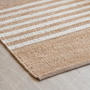 Striped Jute Rug, Natural Jute Area Rug, Custom Size Rug, Handwoven ...