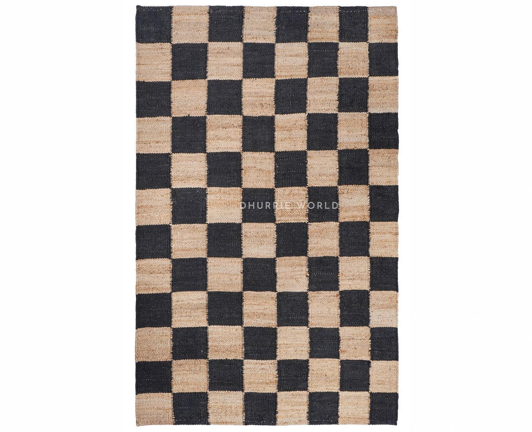 Checkered Jute Rug, Natural Jute Area Rug, Jute Runner Rug, Textured ...