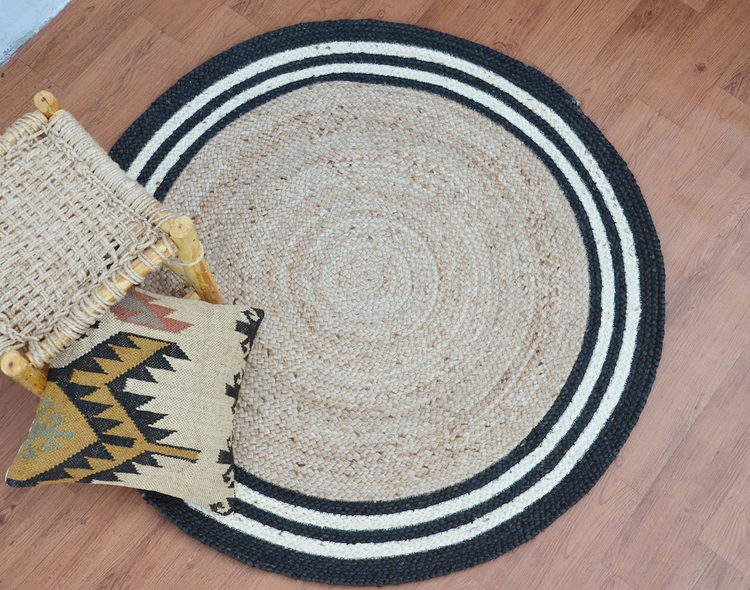 Jute Braided Round Rug, Natural Fiber Rug, Handmade Rug, Round Turkish ...