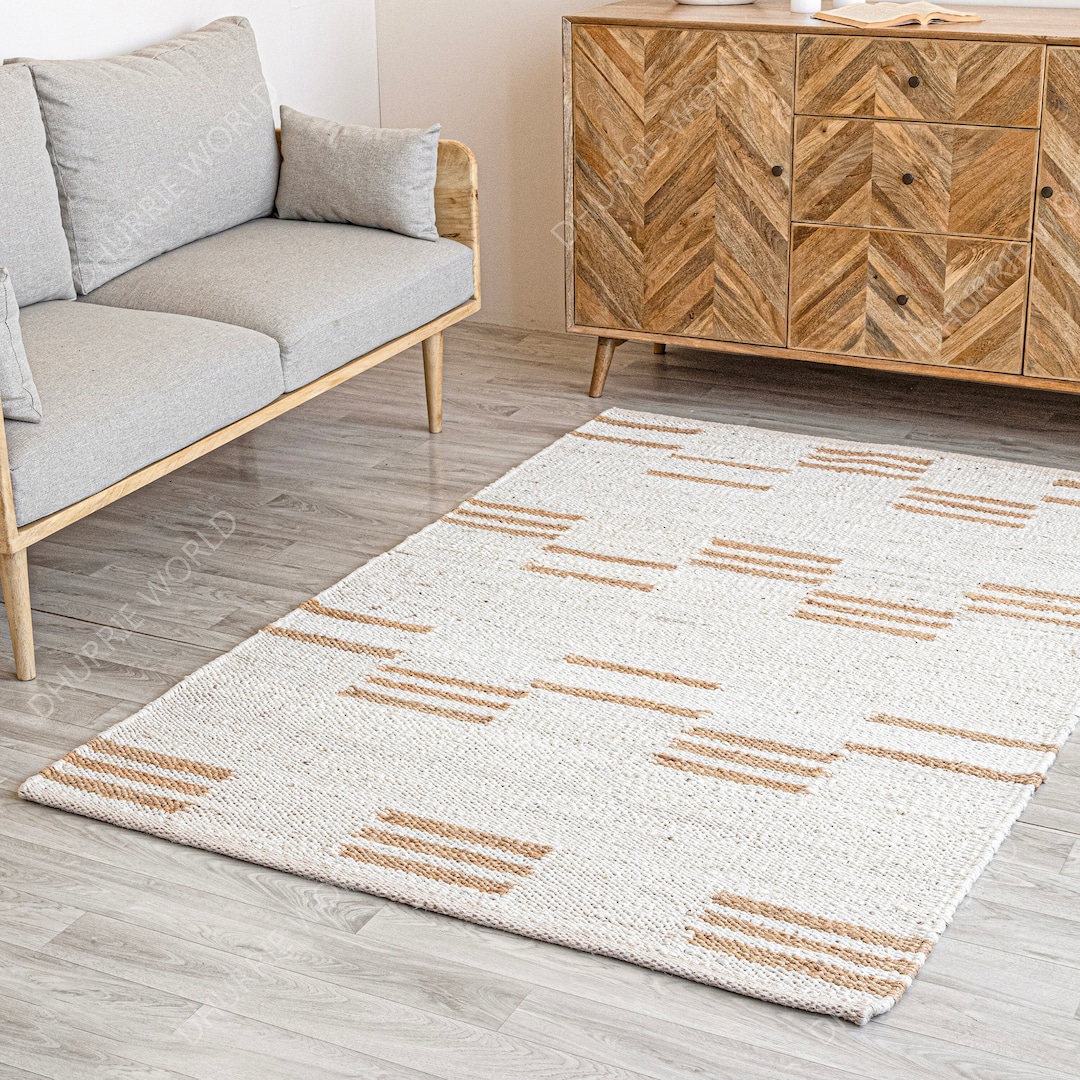 Striped Jute Rug, Natural Jute Area Rug, Textured Boho Rug, Jute Runner ...