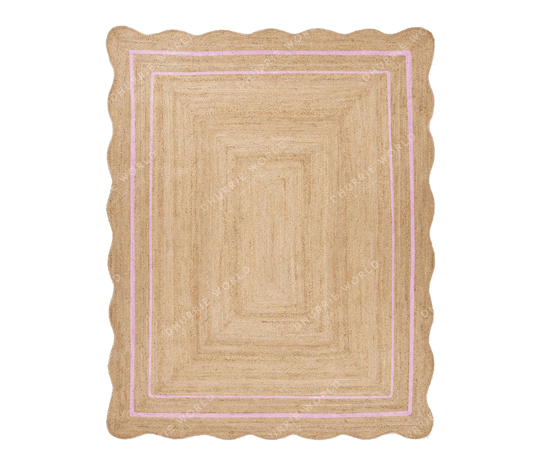 Wavy Jute Scalloped Rug, Scallop Shape Rug, Bohemain Jute Rug, Natural ...