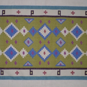 Green Cotton Dhurrie Rug 3x5, Southwestern Rug, Ethnic Rug, Moroccan ...