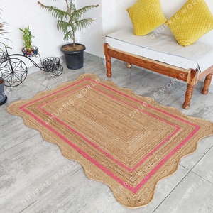 Jute Scalloped Rug, Natural Jute Area Rug, Bohemian Jute Rug, Scallop ...