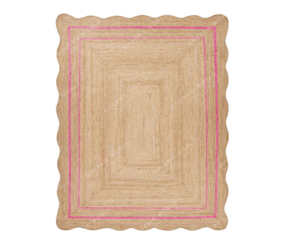 Jute Scalloped Rug, Natural Jute Area Rug, Bohemian Jute Rug, Scallop ...