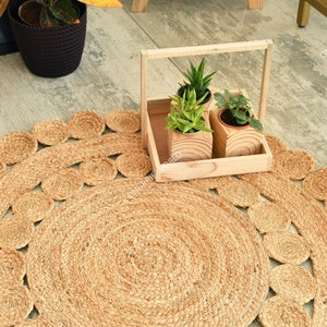 Natural Jute Braided Round Rug, Designer Bohemian Jute Area Rug, Eco ...
