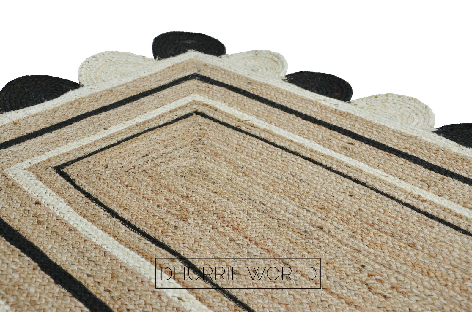 8x10 Black White Scallop Rug, Scalloped Jute Rug, Decorative Rug ...