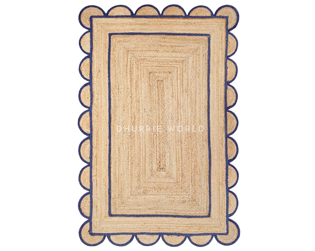 Scalloped Jute Rug, Scallop Navy Jute Rug, Natural Scalloped Edge Rug ...