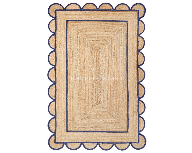 Scalloped Jute Rug Scallop Navy Jute Rug Natural Scalloped - Etsy