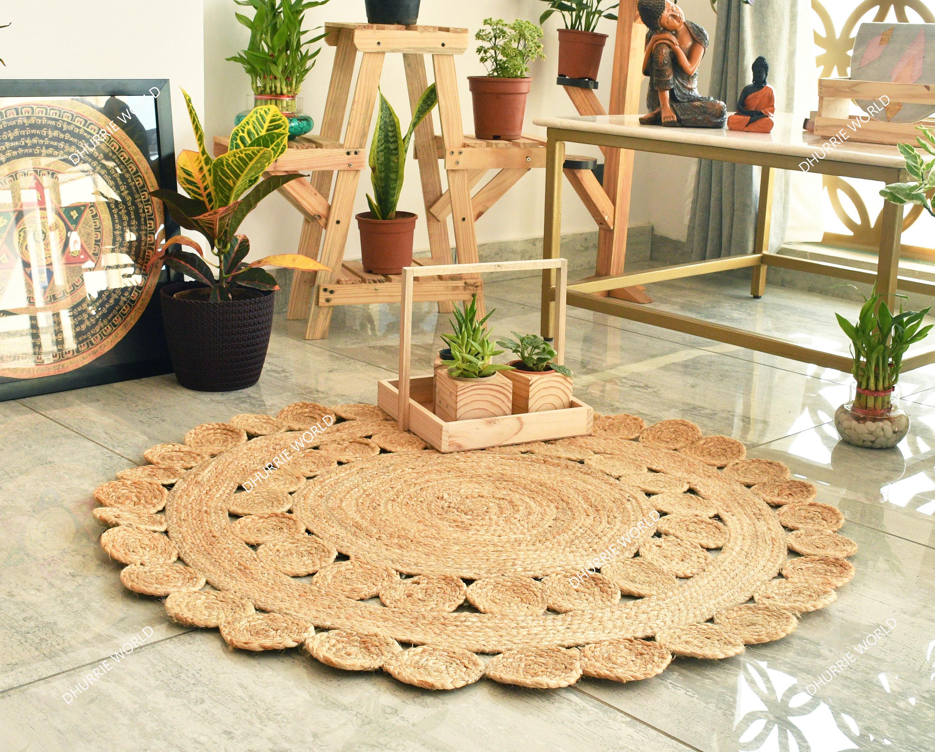 Natural Jute Braided Round Rug Designer Bohemian Jute Area | Etsy