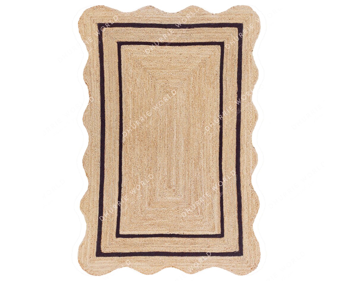 Scallop Jute Rug Natural Jute Wavy Edge Rug Scalloped Shape - Etsy