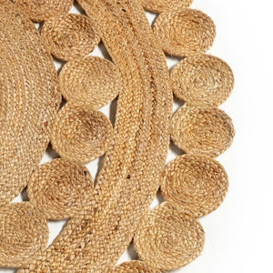 4x4, 5x5, 6x6, 7x7, 8x8 Floral Natural Jute Round Rug, Handmade Braided ...