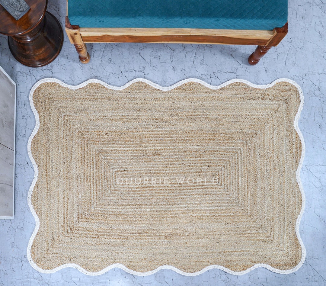 Scalloped Jute Rug, Natural Jute Scallop Rug, Boho Jute Rug, Custom ...