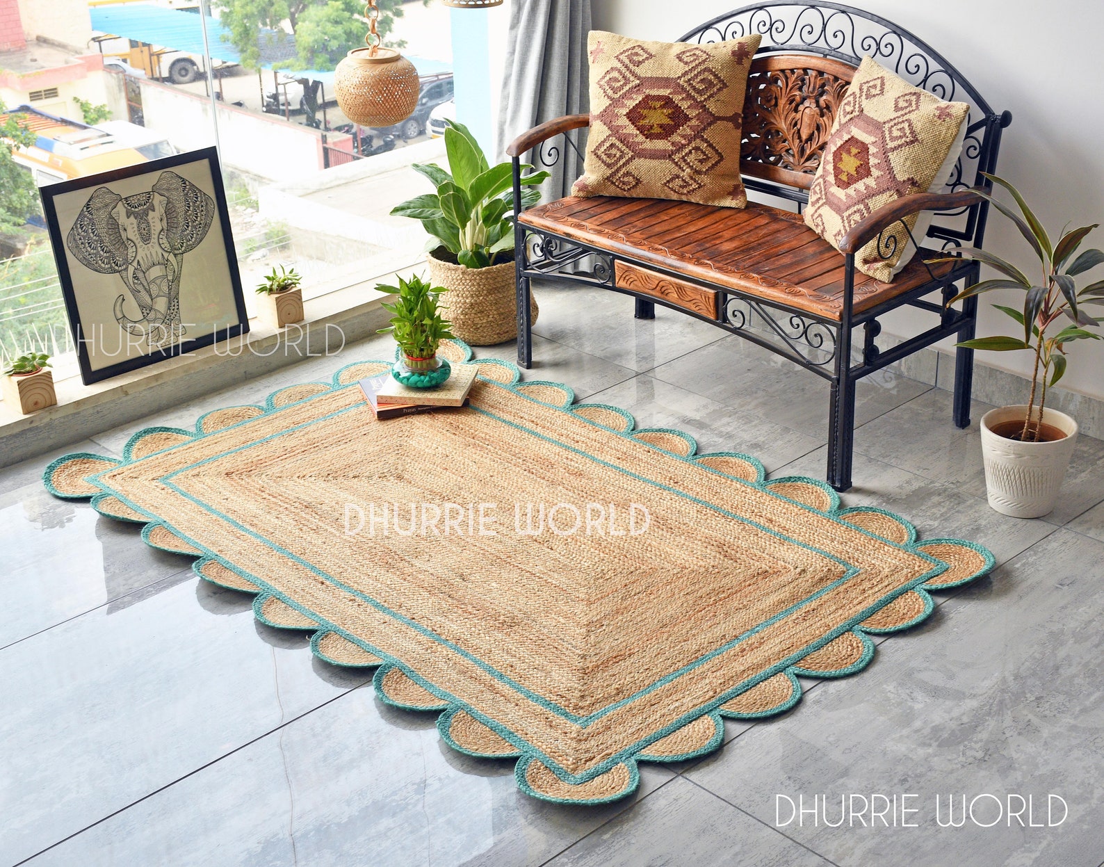 Scallop Edge Jute Rug, Scalloped Pattern Rug, Bohemian Area Rug ...