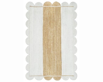 Scallop Wavy Jute Rug, Natural Jute Wave Edge Rug, Scalloped Shape Rug ...