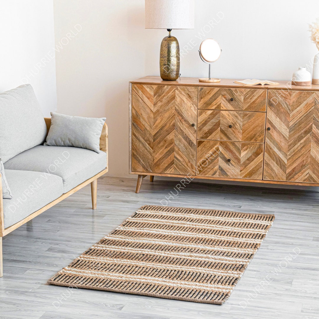 Custom Size Boho Jute Rug, Jute Runner Rug, Textured Stripe Rug ...