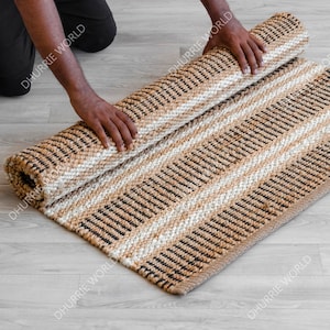 Custom Size Boho Jute Rug, Jute Runner Rug, Textured Stripe Rug ...