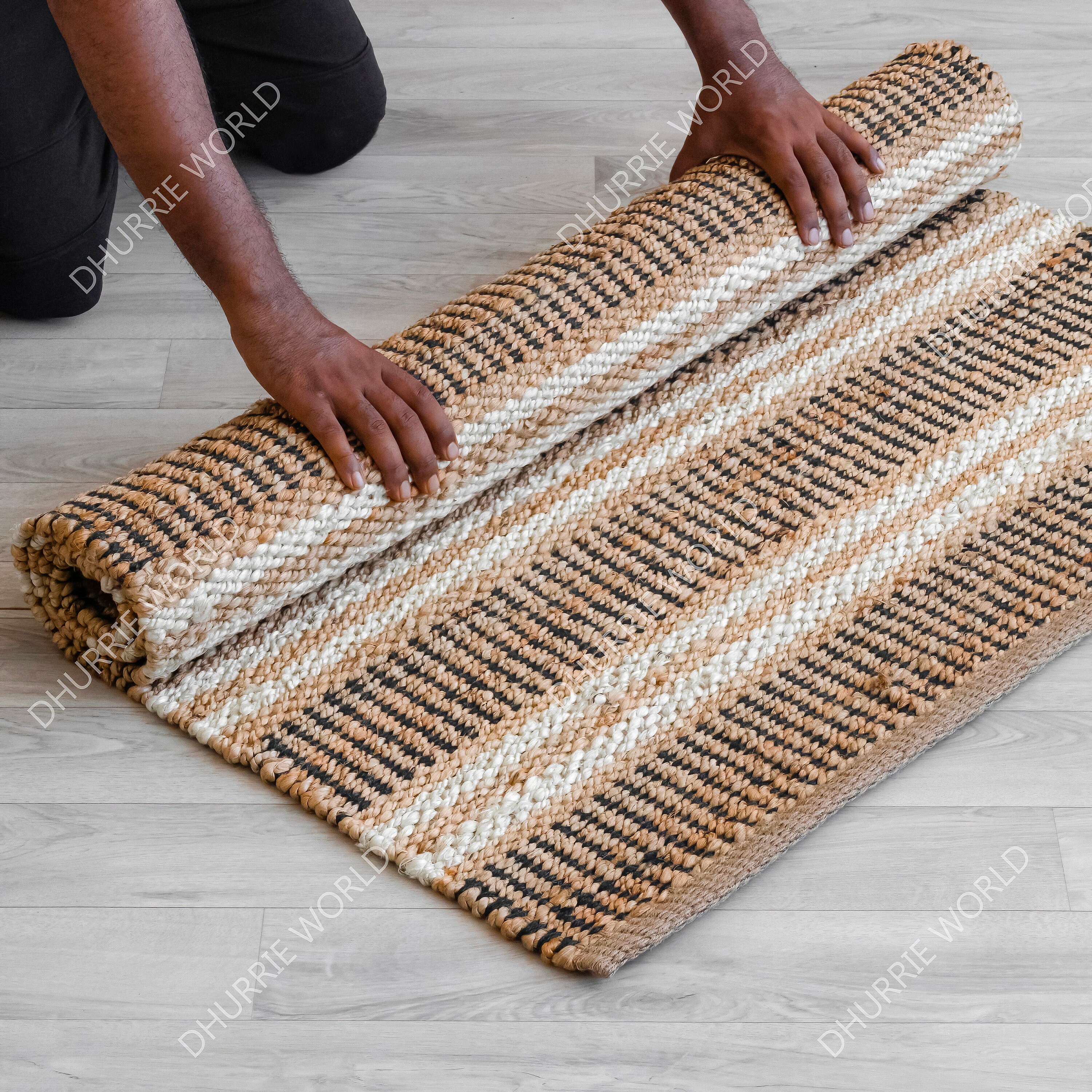 Custom Size Boho Jute Rug, Jute Runner Rug, Textured Stripe Rug ...