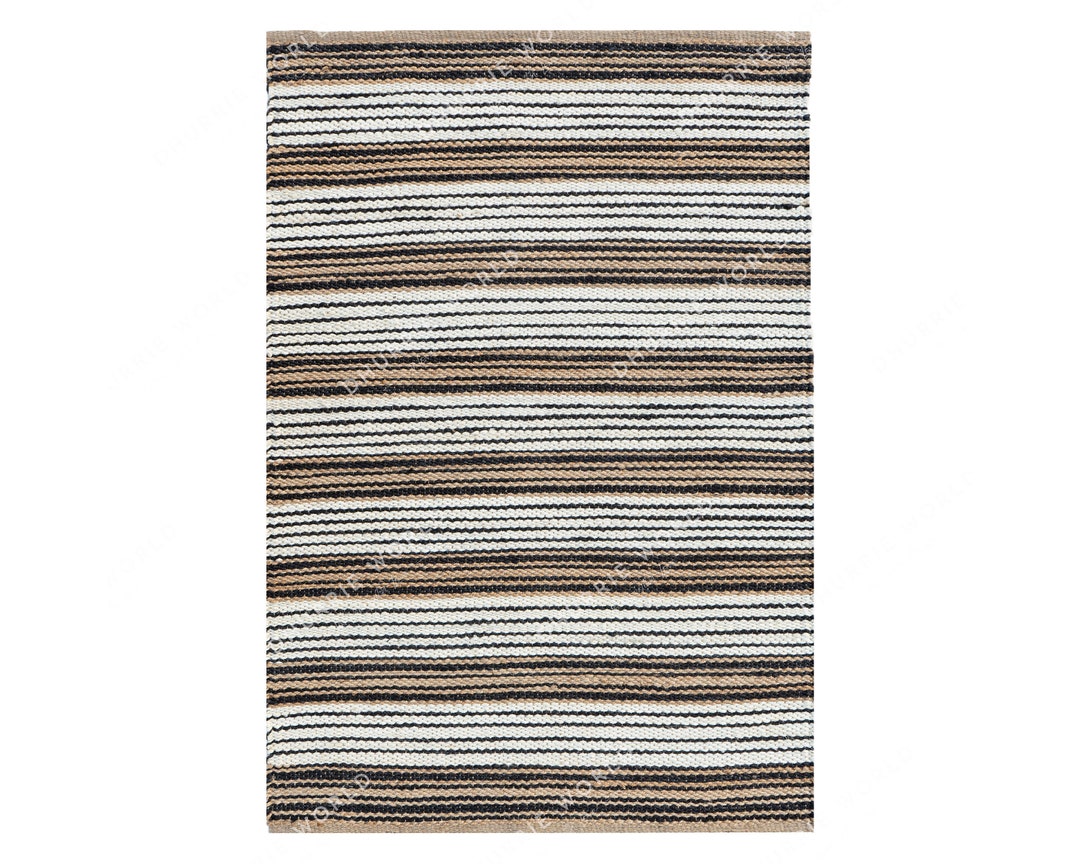Striped Jute Rug, Boho Natural Jute Rug, Bohemian Rug, Textured Area ...