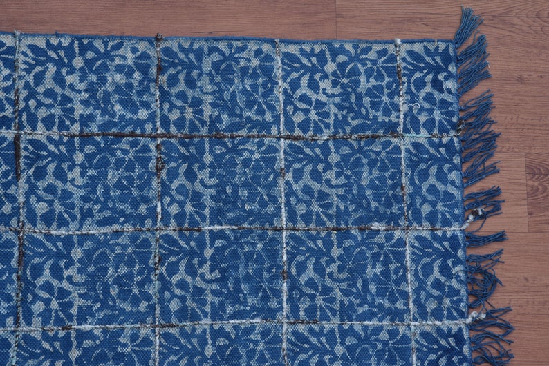 Hand Block Printed Rug 45x71 Inch Blue Rug Dhurie Bohemian - Etsy