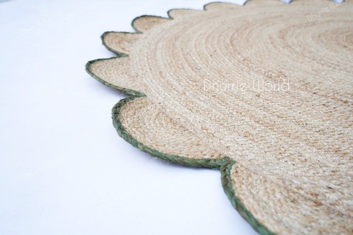 Natural Jute Scallop Round Rug Designer Bohemian Jute Area | Etsy