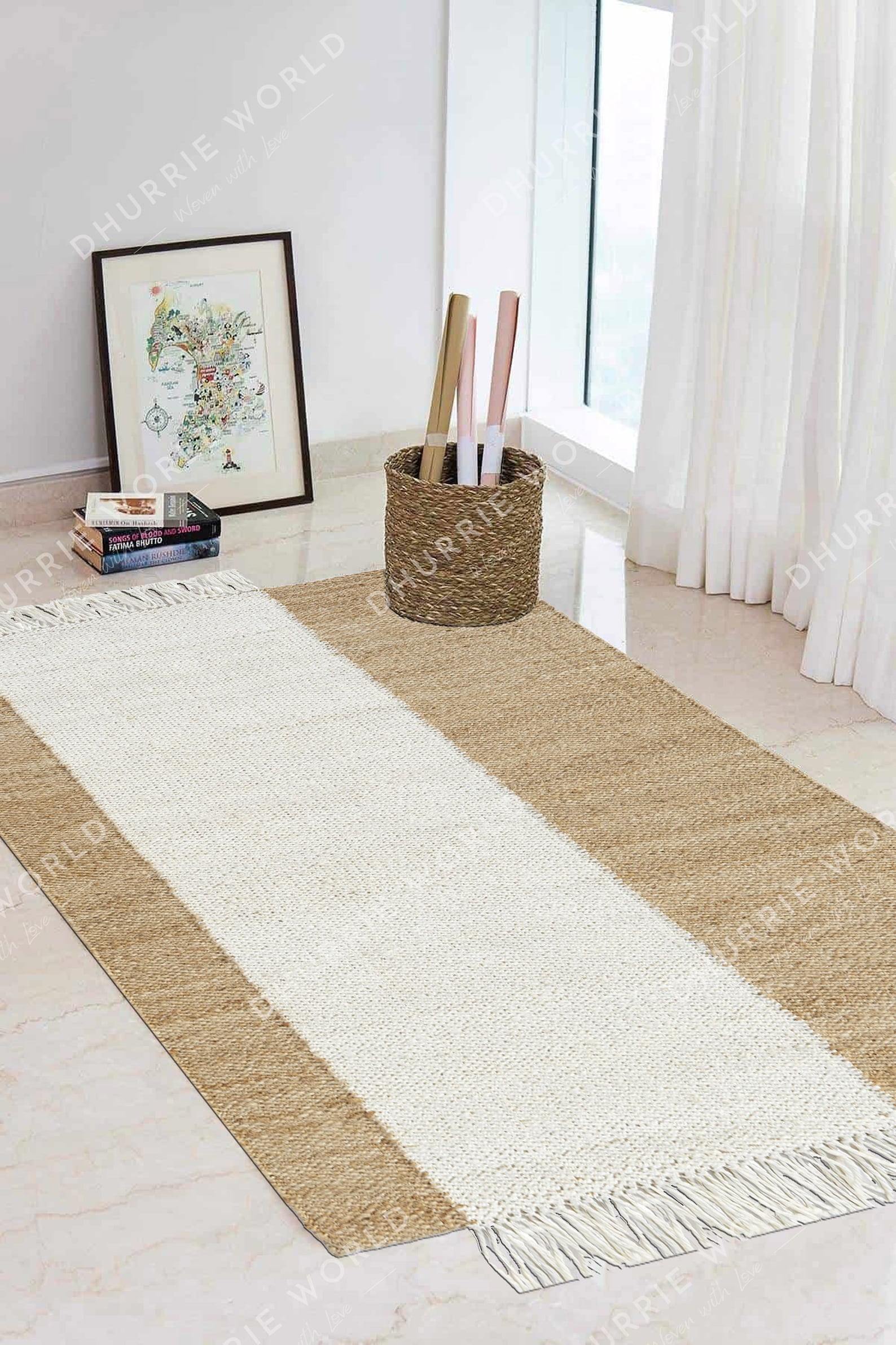 Block Jute Rug, Boho Natural Jute Rug, Textured Stripe Area Rug ...