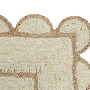 Off White Scalloped Jute Rug, Scallop Rug, Natural Jute Rug, Boho Rug ...