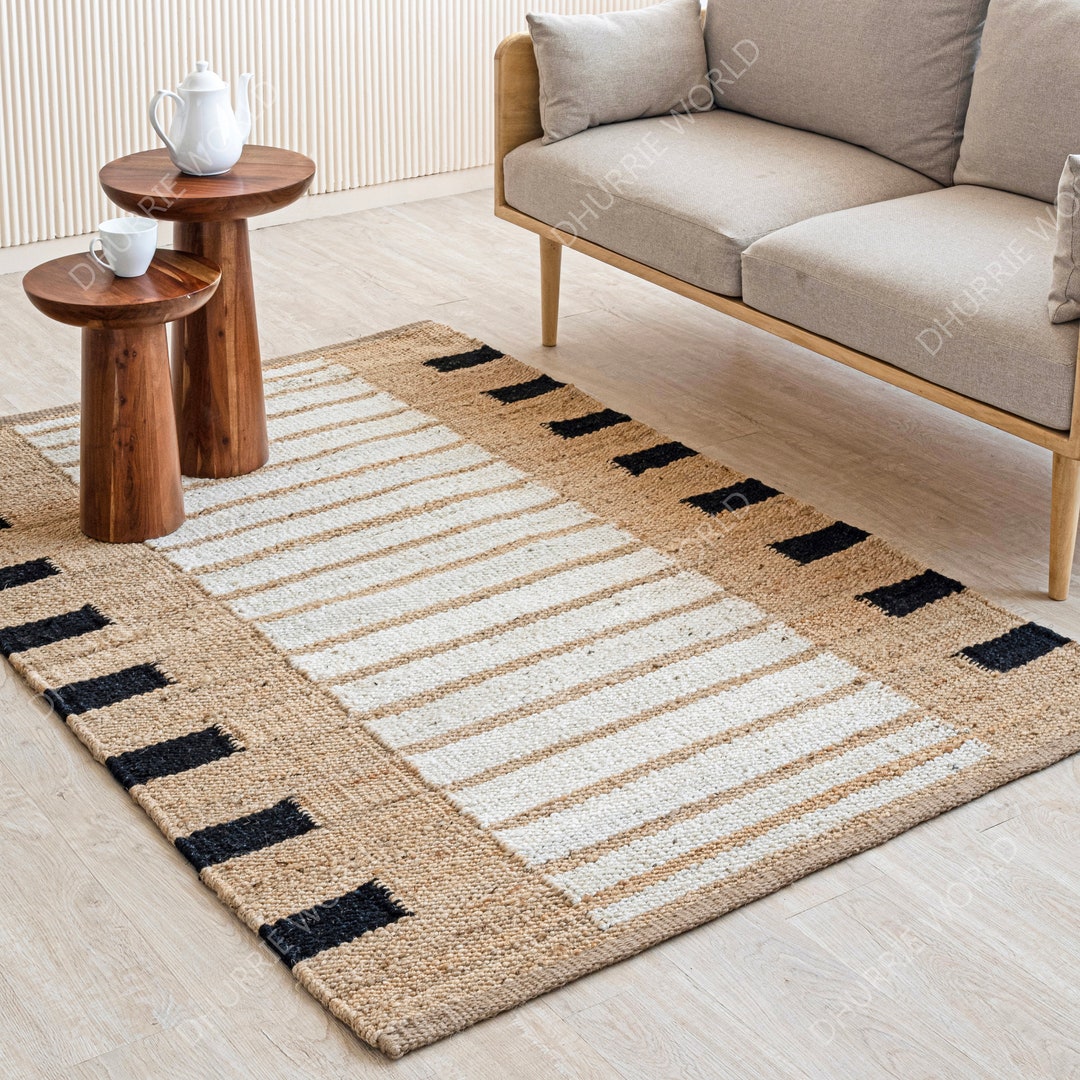Natural Jute Area Rug, Striped Jute Rug, Custom Size Rug, Hallway ...