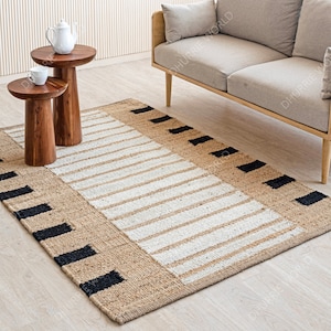 Natural Jute Area Rug, Striped Jute Rug, Custom Size Rug, Hallway ...