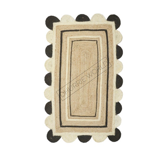 8x10 Black White Scallop Rug Scalloped Jute Rug Decorative | Etsy