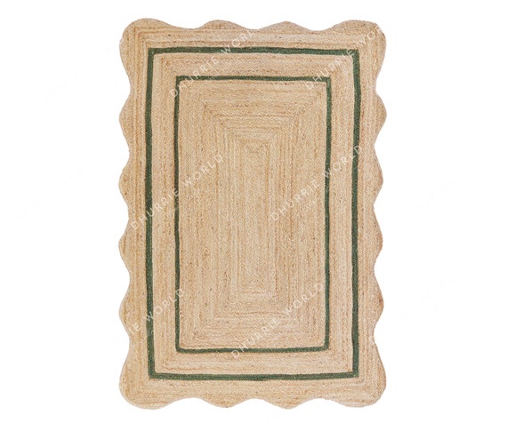 Emerald Green Jute Scalloped Rug Natural Jute Area Rug - Etsy