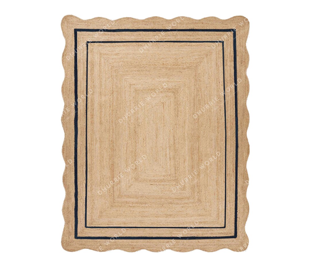 Scalloped Jute Rug, Wavy Scallop Edge Rug, Natural Jute Area Rug ...
