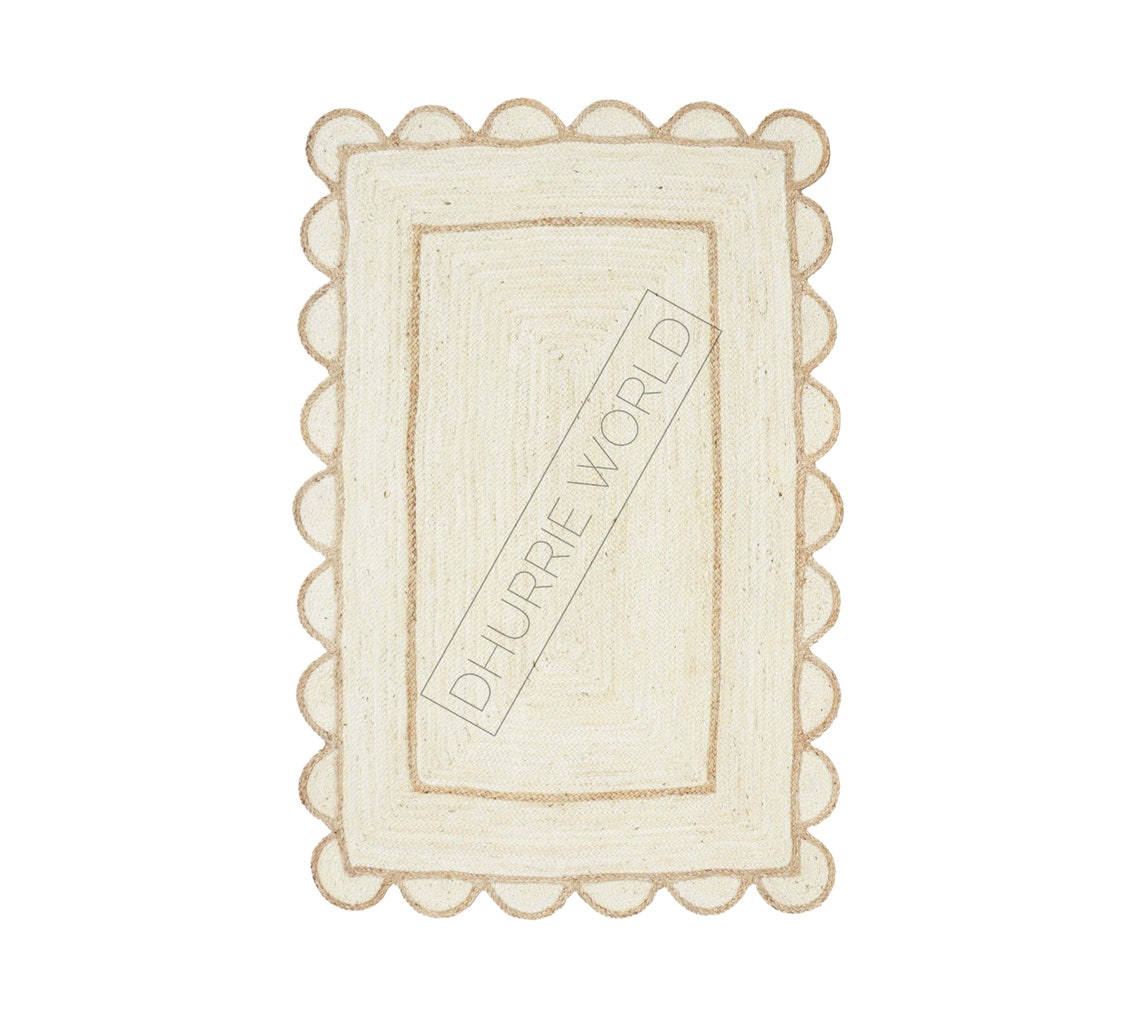 Off White Scalloped Jute Rug Scallop Rug Natural Jute Rug - Etsy