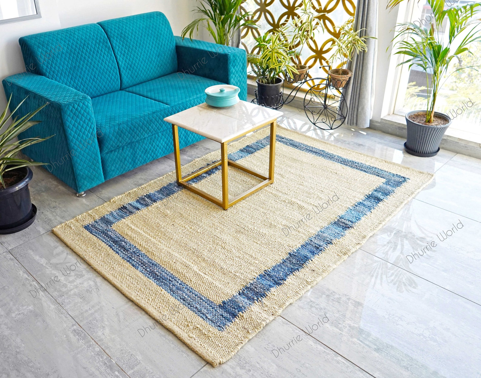 Bohemian off White Jute Bordered Rug Denim Jute Area Rug - Etsy