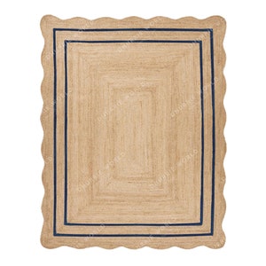 Scallop Jute Rug, Natural Jute Wavy Edge Rug, Scalloped Shape Rug ...