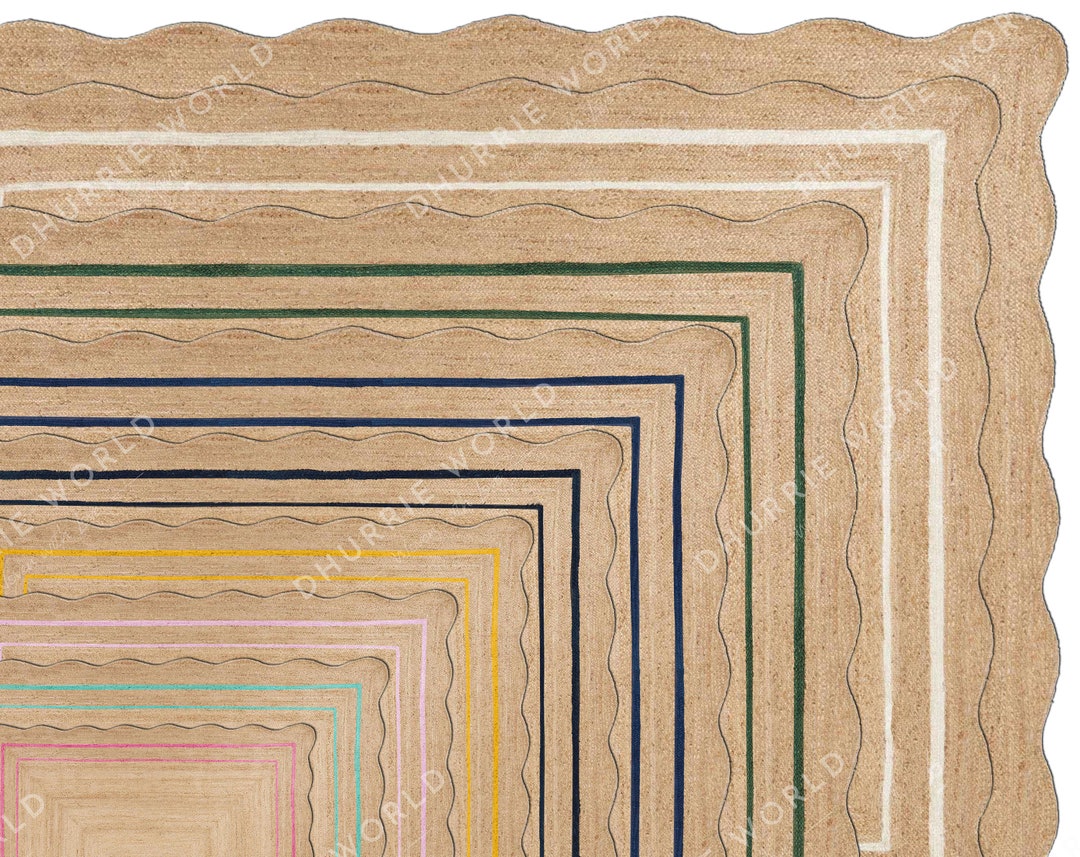 Scallop Wavy Jute Rug, Natural Jute Wave Edge Rug, Scalloped Shape Rug ...