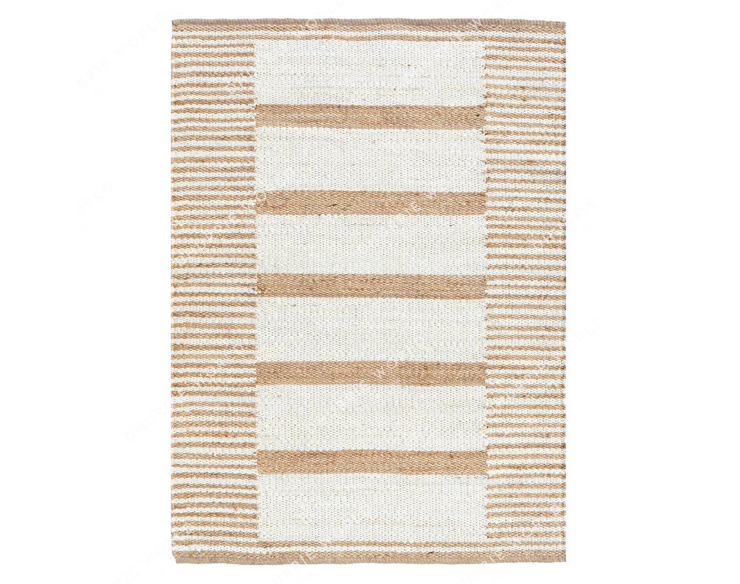Striped Jute Rug, Boho Natural Jute Rug, Bohemian Rug, Textured Area ...