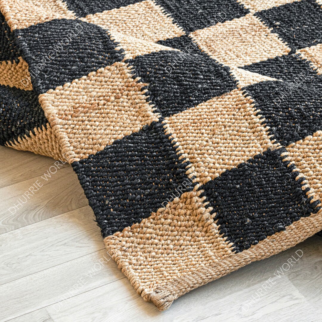Checkered Jute Rug, Custom Size Runner Rug, Hallway Runner, Boho Jute ...