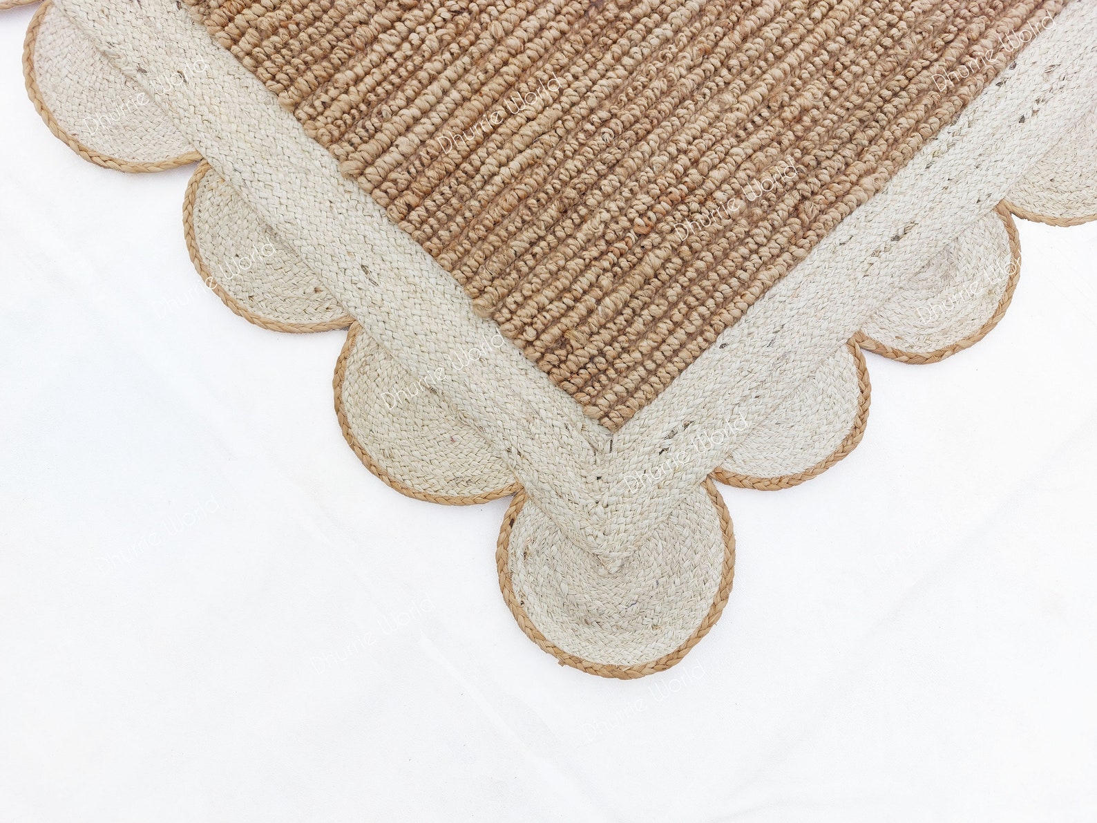 Textured Jute Rug Scalloped Jute Rug Scallop Area Rug - Etsy