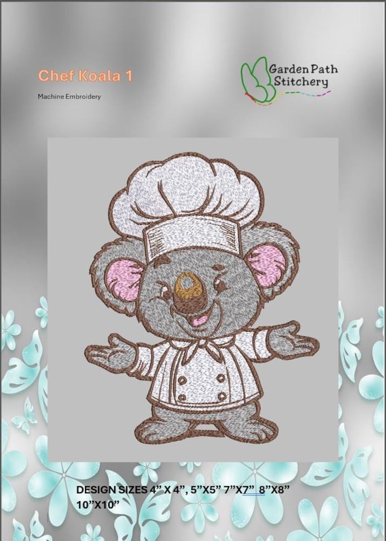 Super Cute Koala Chef Machine Embroidery Kids - Etsy
