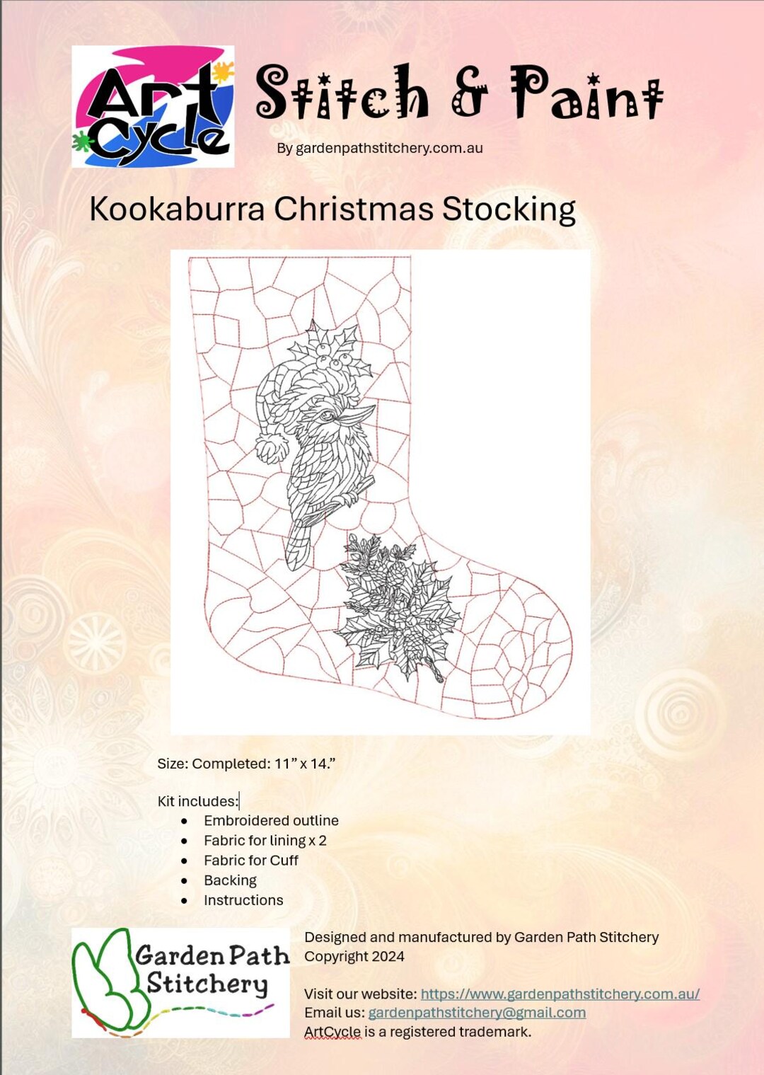 Christmas Stocking Stitch & Paint Kit-kookburra and Poinsettia Design ...
