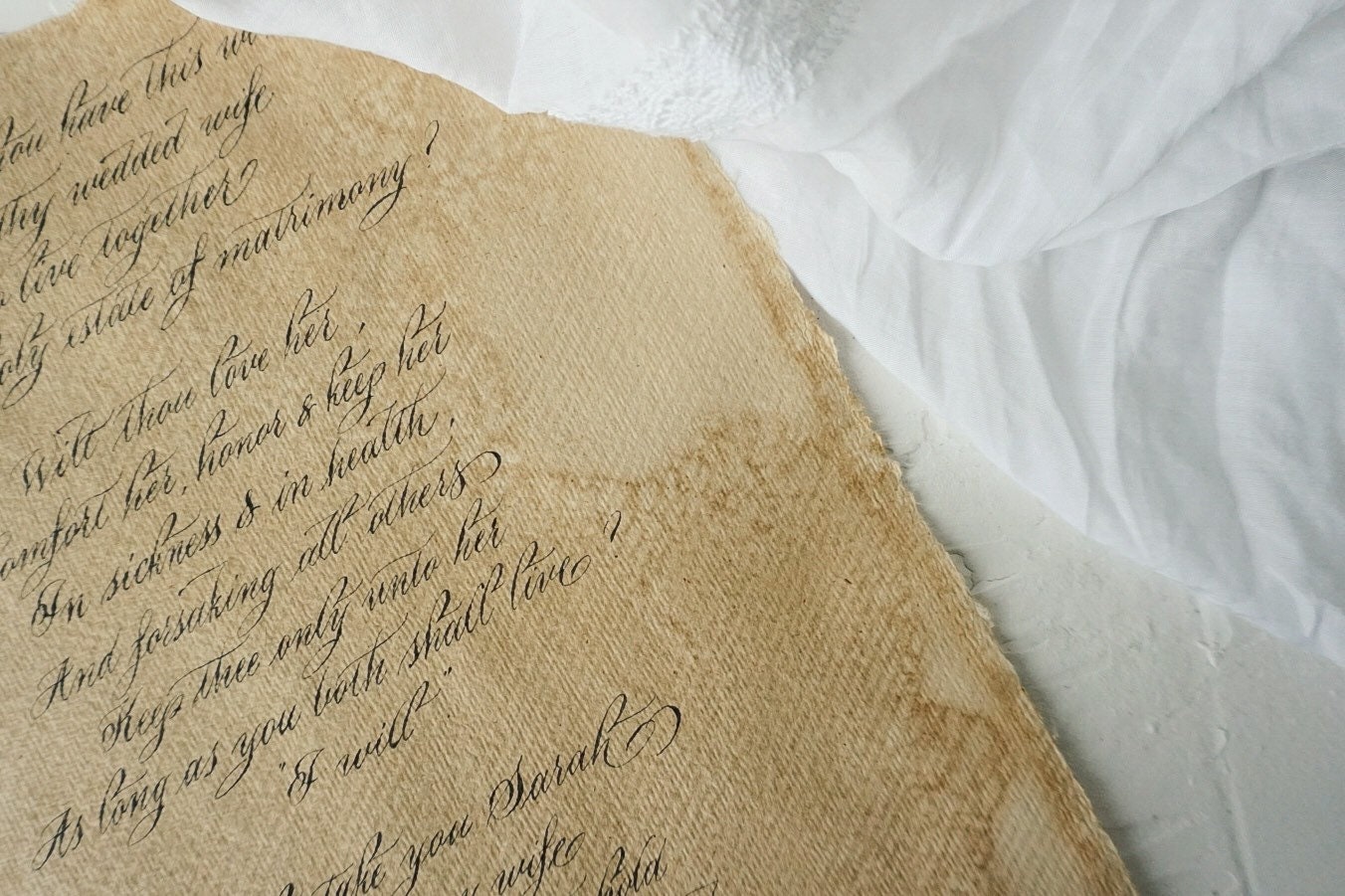 Aged Cotton Rag Paper and Custom Calligraphy for Wedding Vows, Poem ...