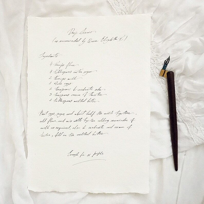 Handwritten Recipe in Calligraphy on White or Aged Cotton Paper ...