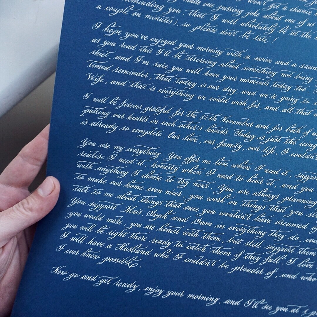 Stylish White on Indigo Blue Custom Calligraphy for Poems, Lyrics ...
