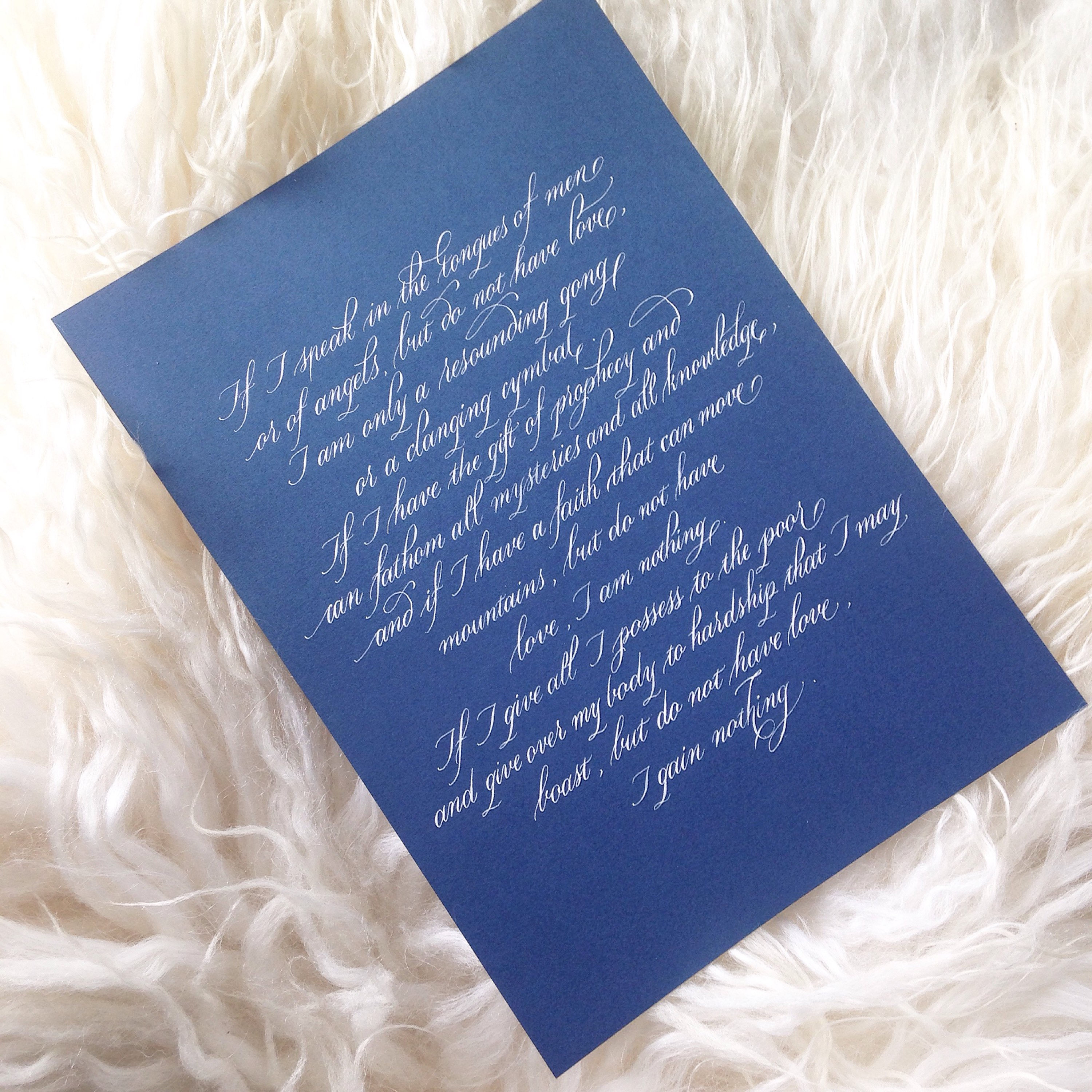 Stylish White on Indigo Blue Custom Calligraphy for Poems | Etsy UK