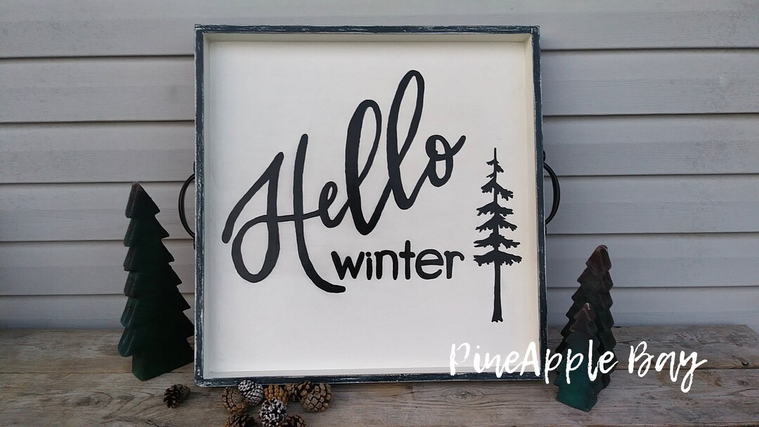 Large 'hello Winter' Hand Painted Framed Wood Sign, After Christmas ...