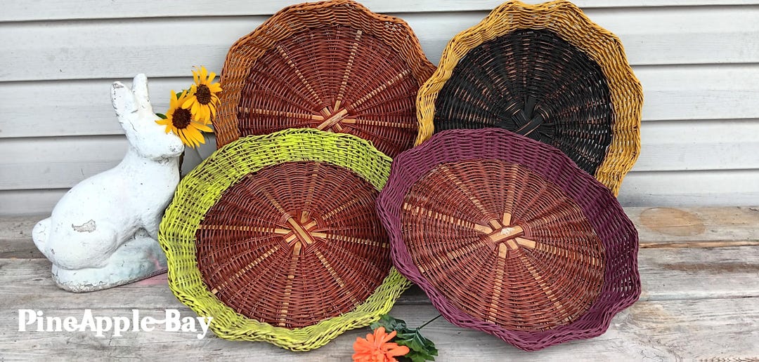 Large Wicker Trays With Scalloped Edges, Boho Wicker Wall Baskets ...