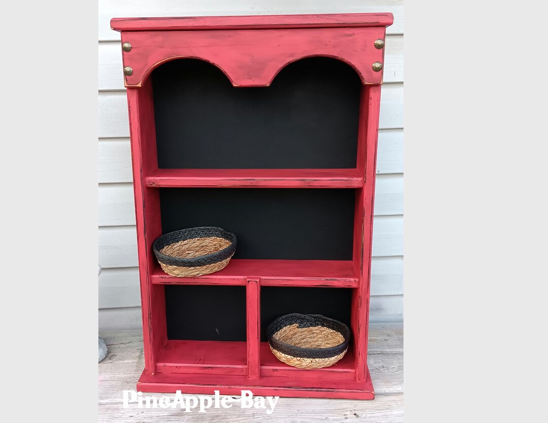 Rustic Red Wall Shelf or Tabletop Shelf, Vintage Upcycled Wooden Knick ...