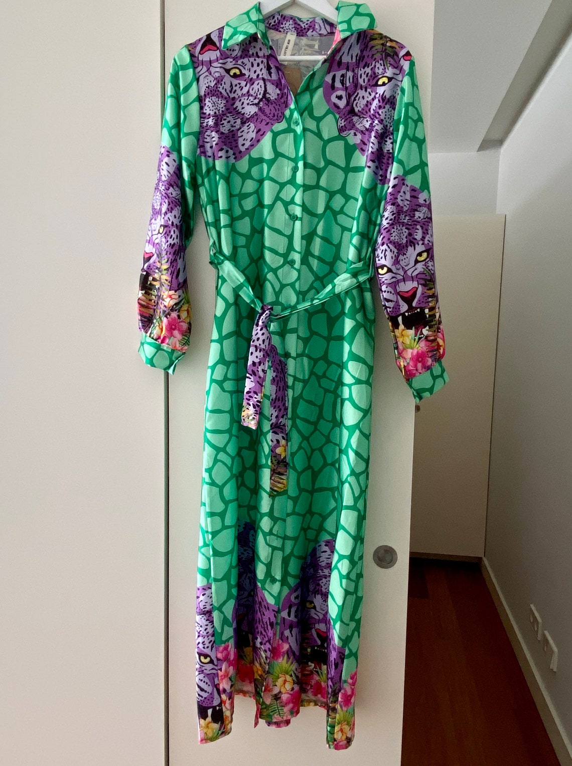 Pantera Maxi Dress Long Shirt Style Green & Purple One - Etsy
